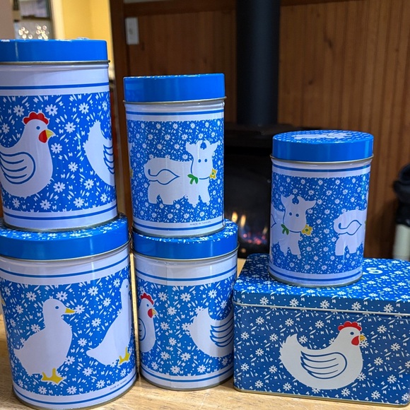 Kitchen | Vintage Blue Farm Animal Canister Tin Set | Poshmark